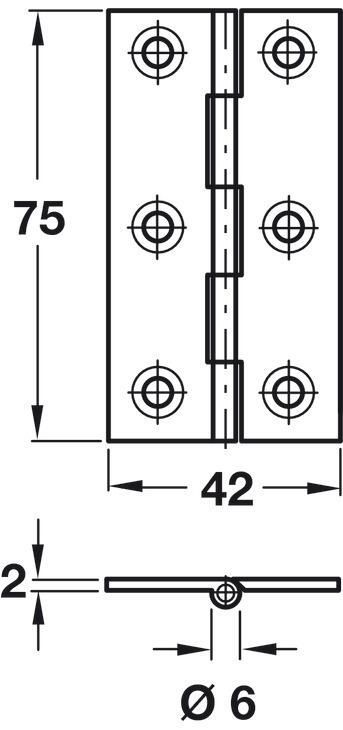 Butt Hinge, 75 X 42 X 2 Mm, Broad Style, Brass