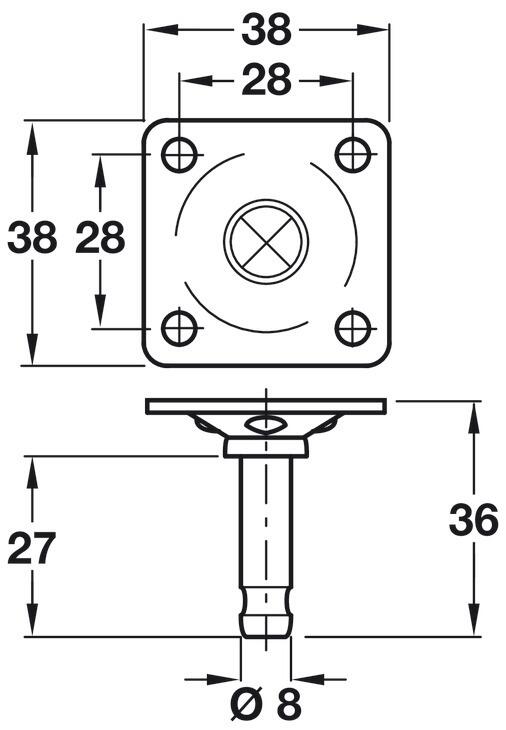 Pin For Castors, Dia. 8 Mm, With 38 Mm Mounting Plate