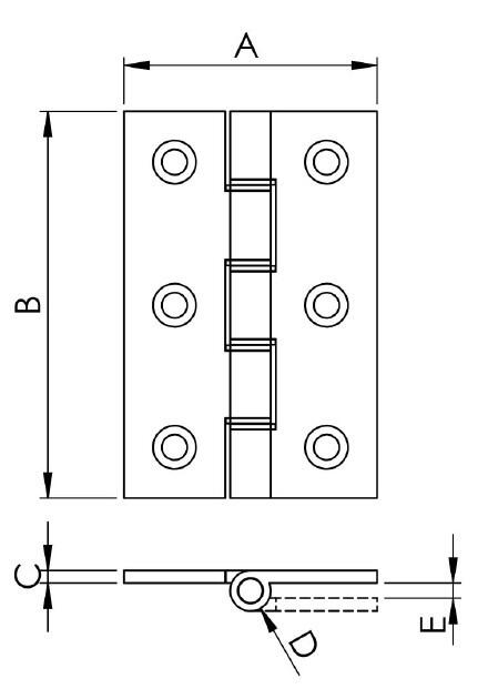 Butt Hinge, Double Steel Washered, 76 X 50 X 2.5 Mm, Brass (Pair)