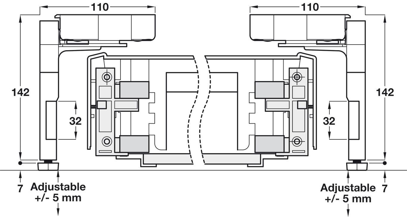Moulded Plastic Plinth Drawer Fitting Set