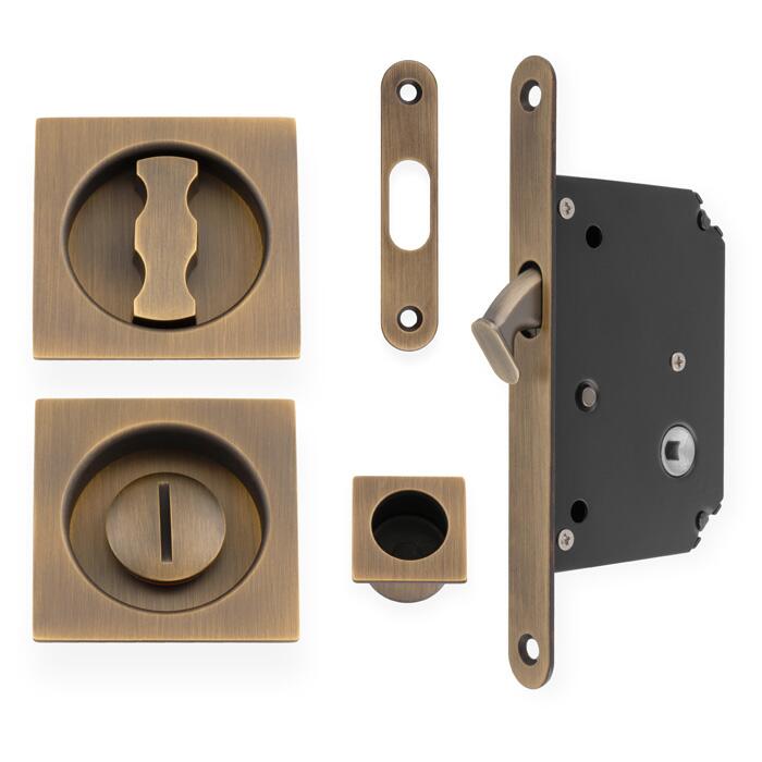 Sliding Door Lock Set With Square Roses - 70mm Case Width
