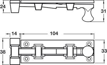 Surface Bolt, Knob Slide Action, Cast Iron, Straight