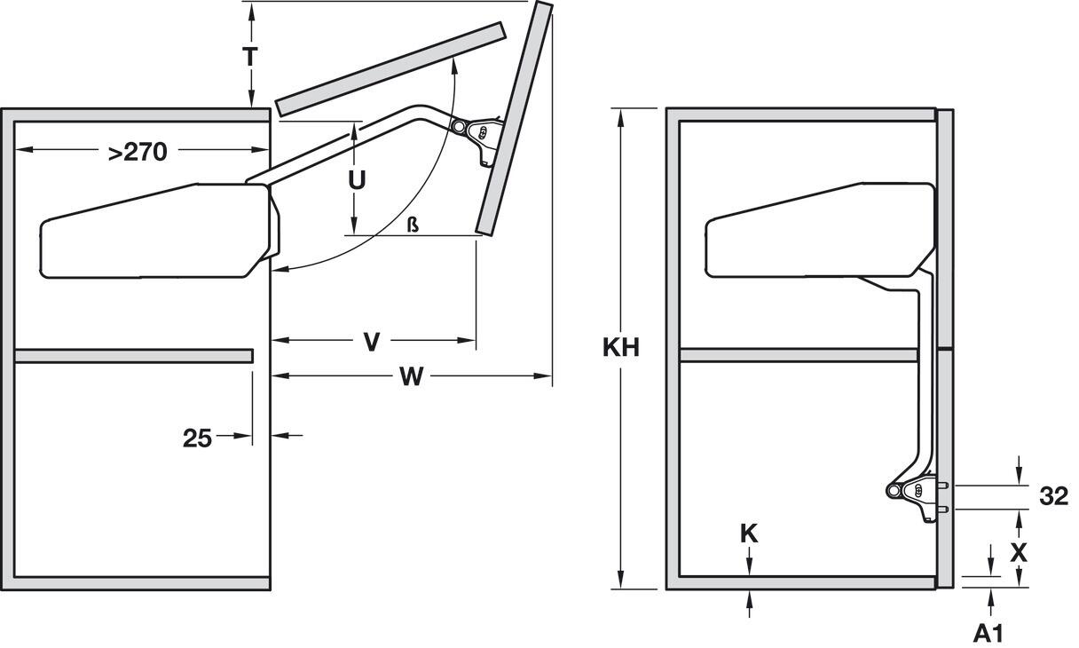 Hafele Free Fold Lift Up Bi-Fold Flap Stay, Complete Set For 700-780 Mm ...