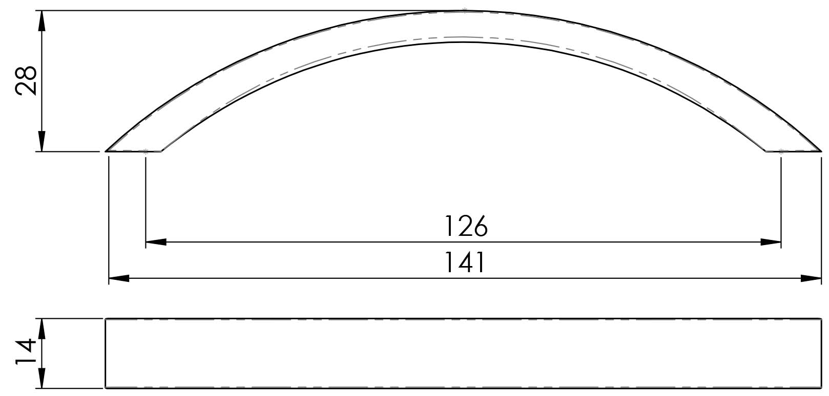 Curved Convex Grip Handle, 128mm Fixing Centres / Ftd270a