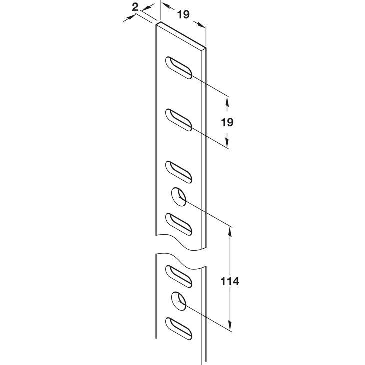 Flat Bookcase Strip, 1829 X 19 X 2 Mm, Flush Fitting, Brass