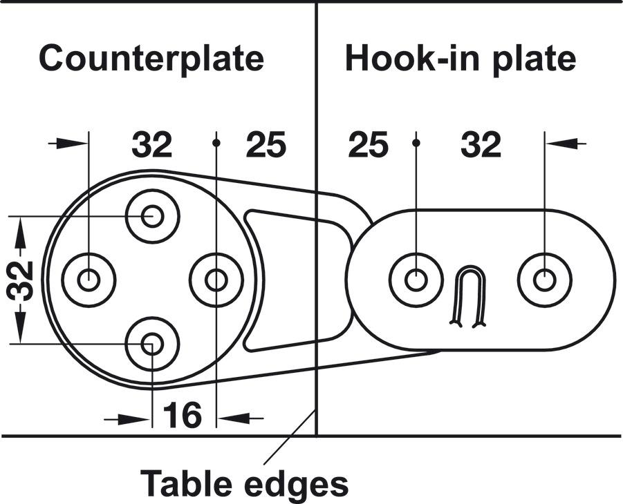 Table Connector, For Screw Fixing Beneath Table Top, Zinc Alloy And Plastic
