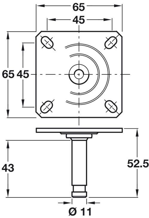 Pin For Castors, Dia. 11 Mm, With 65 Mm Mounting Plate