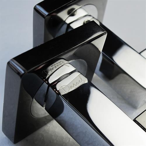 Darcel Elaina Lever Handle On Square Rose, Black Nickel / Polished Chrome