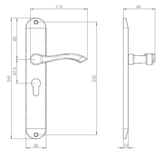 Andros, Euro Lever Handle On Backplate, Long Plate