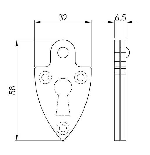 Shield Covered Escutcheon, Ludlow, Lock Profile, 58 X 32 X 7 Mm, Iron