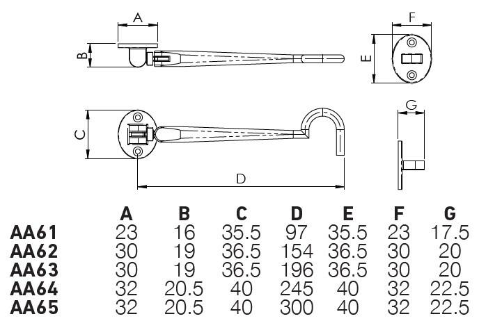 Cabin Hook, Silent Pattern, 104 - 305 Mm