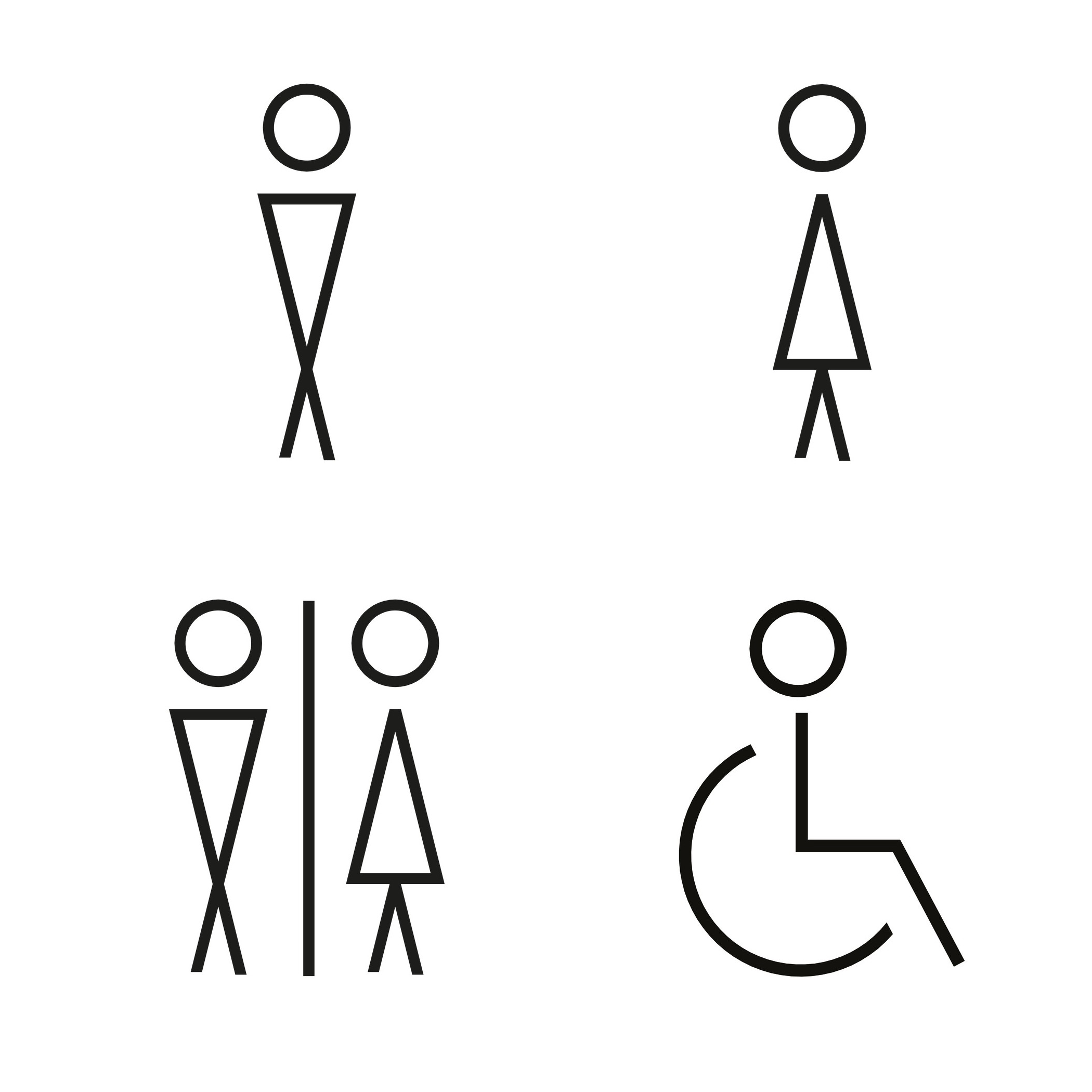 Toilet Sign Graphic, Line Art, 100mm ( Female / Male / Unisex / Disabled )
