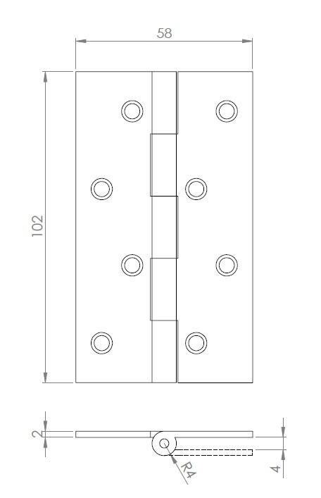 Butt Hinge, 102 X 60 X 2 Mm, Solid Drawn Brass (Pair)