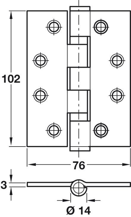 Butt Hinge, 102 X 76 X 3 Mm, Ball Bearing, Stainless Steel , Ansi Pattern