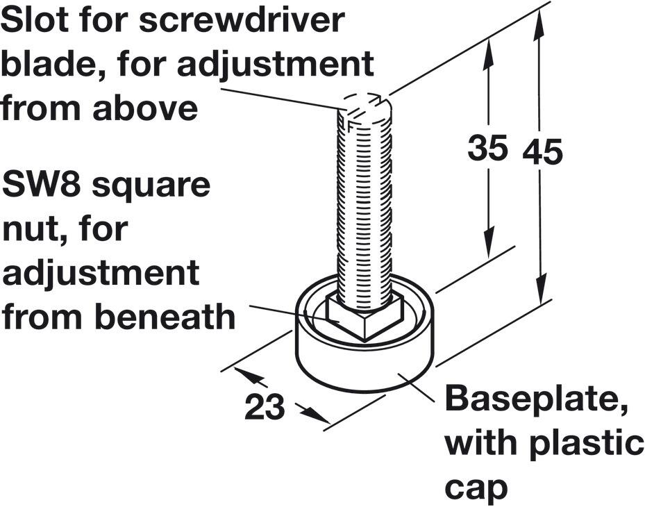 Plinth Adjusting Fitting, M8 X 35 Mm Screw, Steel