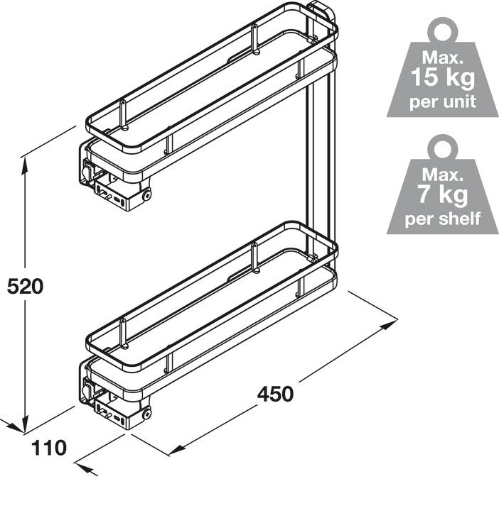 Pull Out Storage Unit, Chrome Wire With White Base, For 150 Mm Cabinets ...