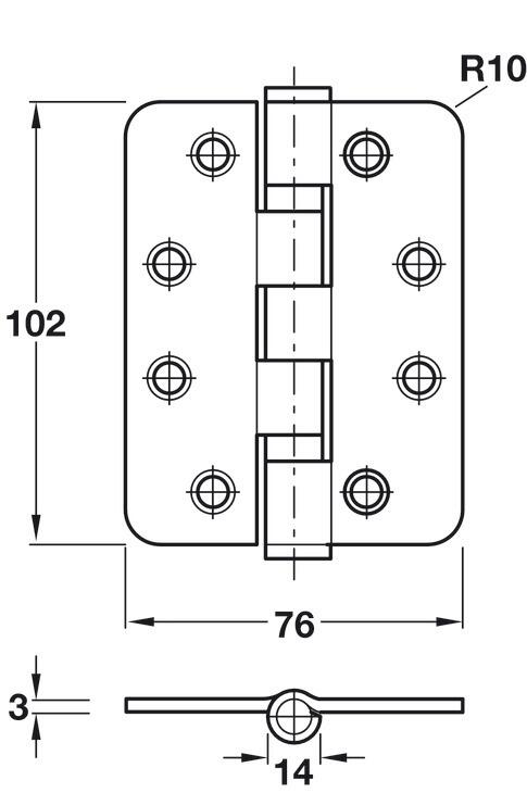 Butt Hinge, 102 X 76 X 3 Mm, Ball Bearing, Stainless Steel , Ansi Pattern