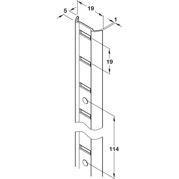 Universal M Bookcase Strip, 1829 X 19 X 5 Mm, Inlaid Or Surface Mounted ...
