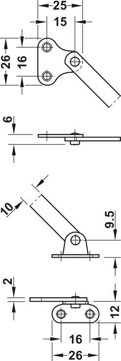 Flap Stay, For Wooden Flaps, With Slotted Guide In Joint