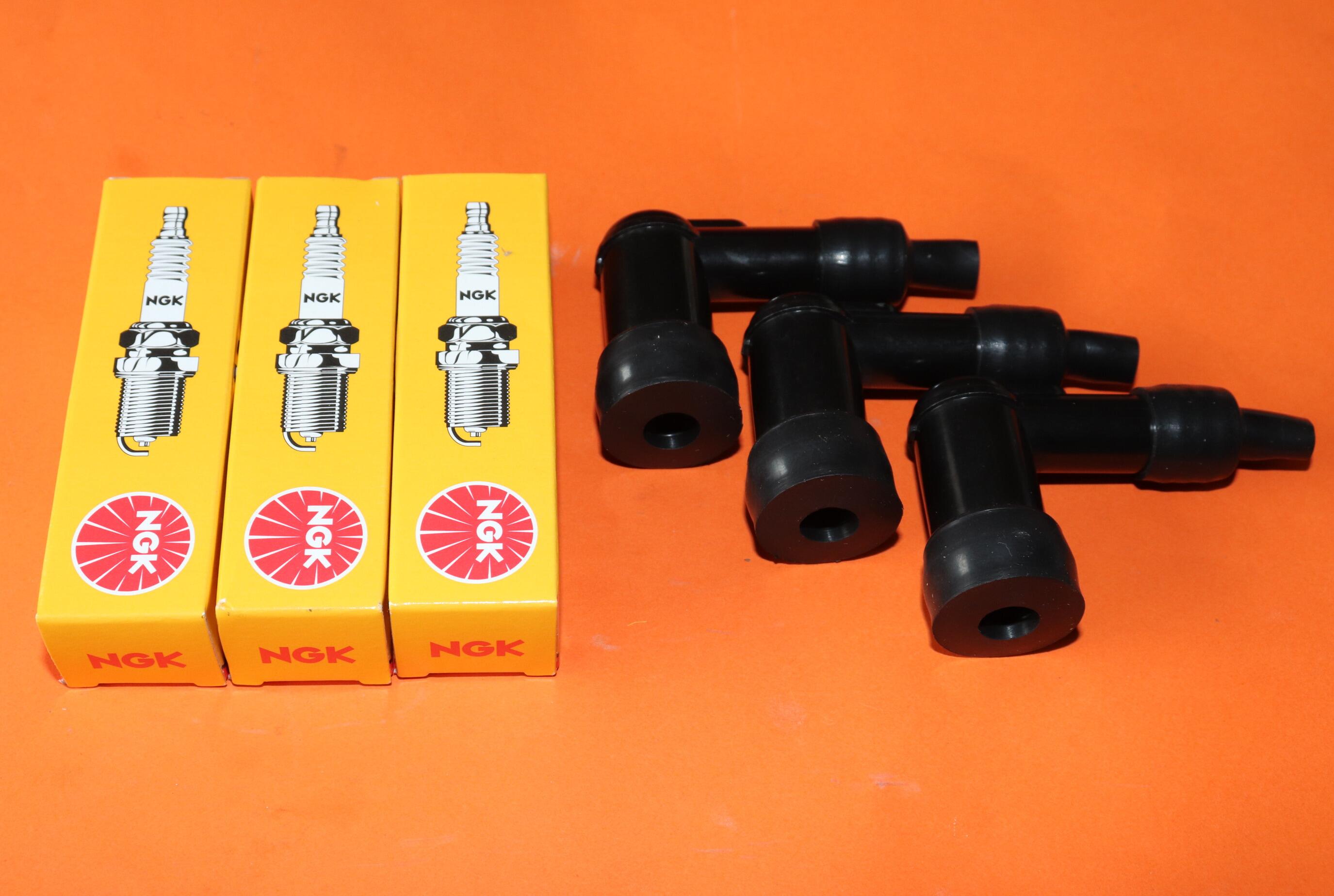 BSA A75 ROCKET 3 NGK SPARK PLUGS LUCAS SPARK PLUG CAPS X 3