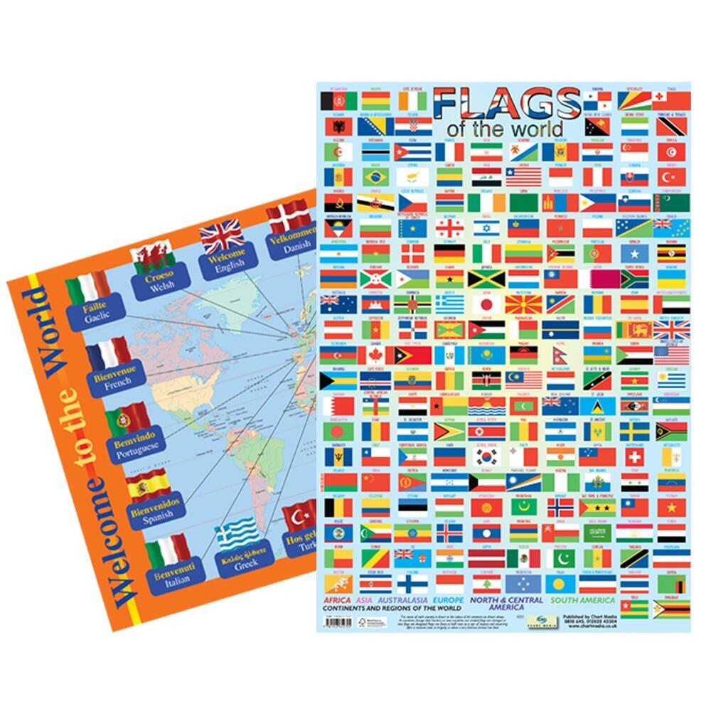 Educational Poster | 2 in 1 Poster - Flags and Map of the World ...