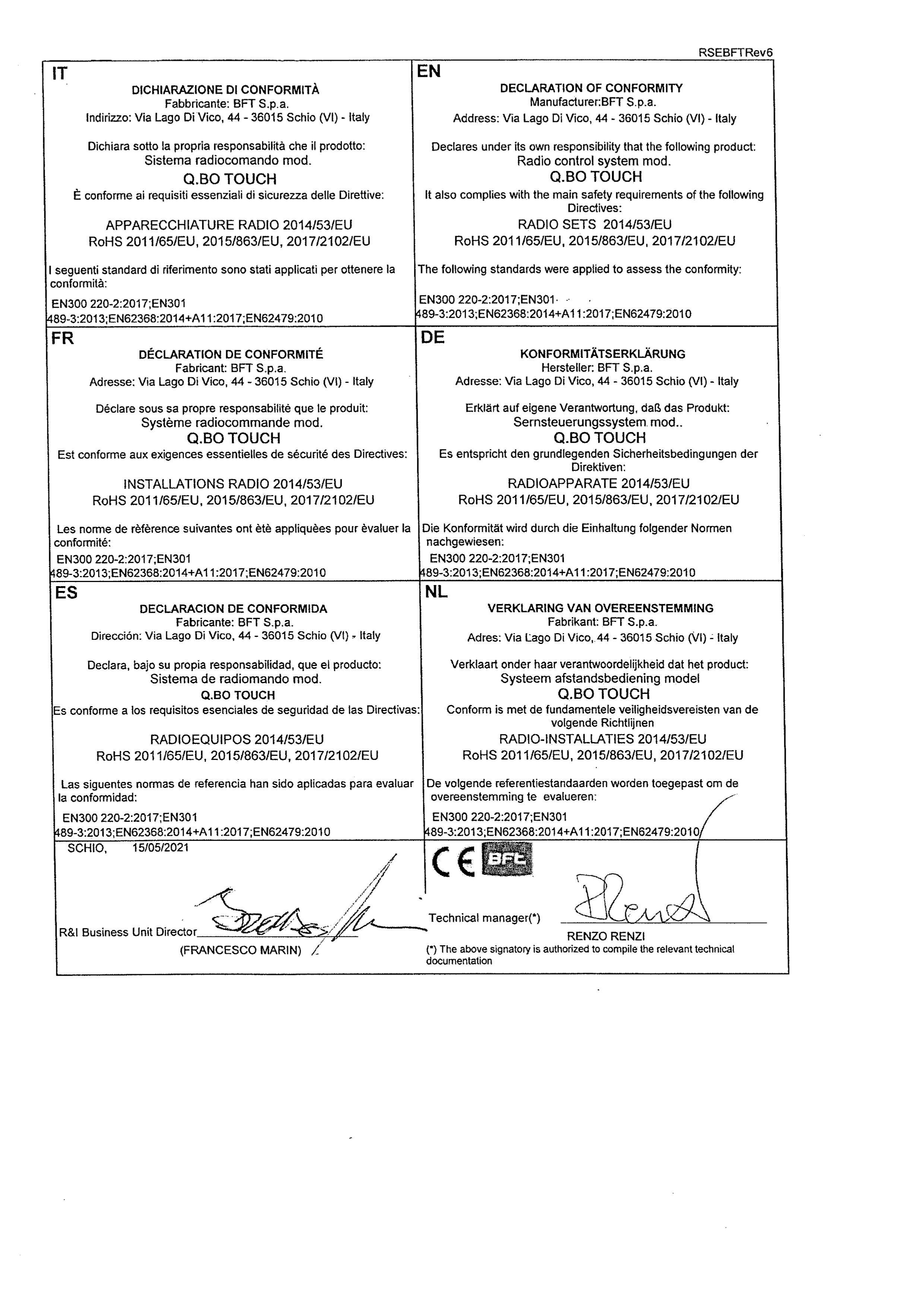 BFT Q.BO Wireless keypad