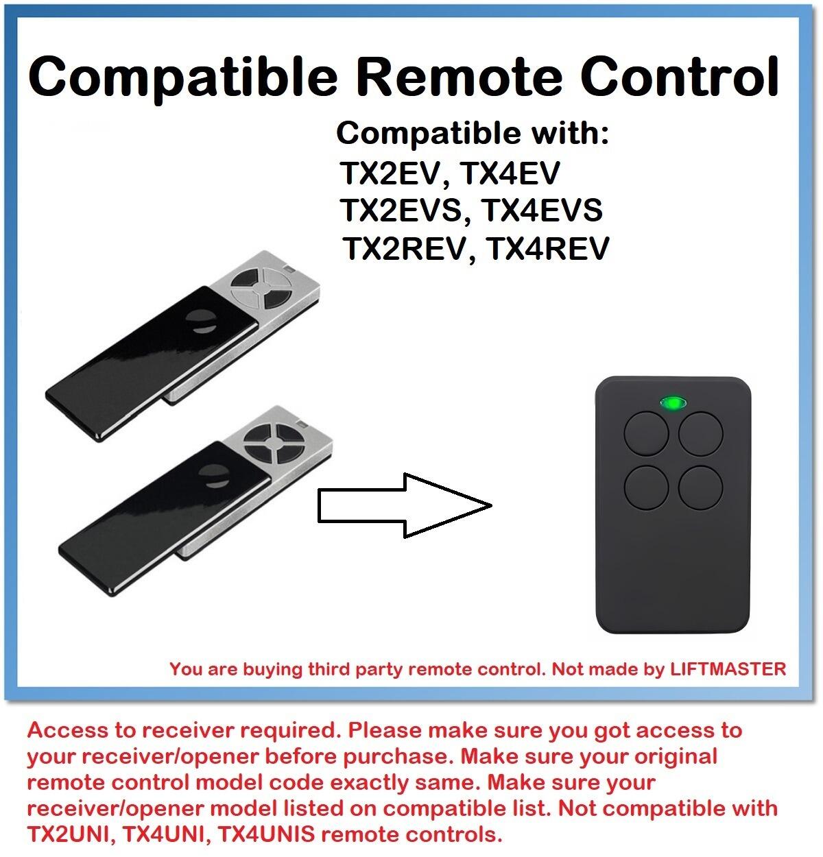 Remote Control for LIFTMASTER/CHAMBERLAIN TX2EV, TX4EV, TX2REV, TX4REV ...