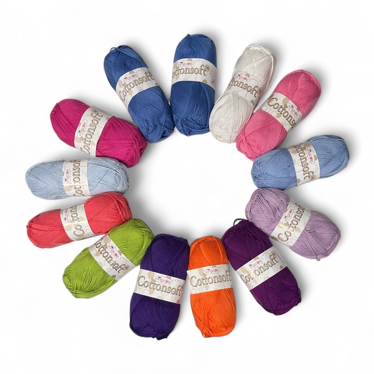 King Cole Cottonsoft DK Yarn Pack – 13 Balls + Coaster Collection Patterns