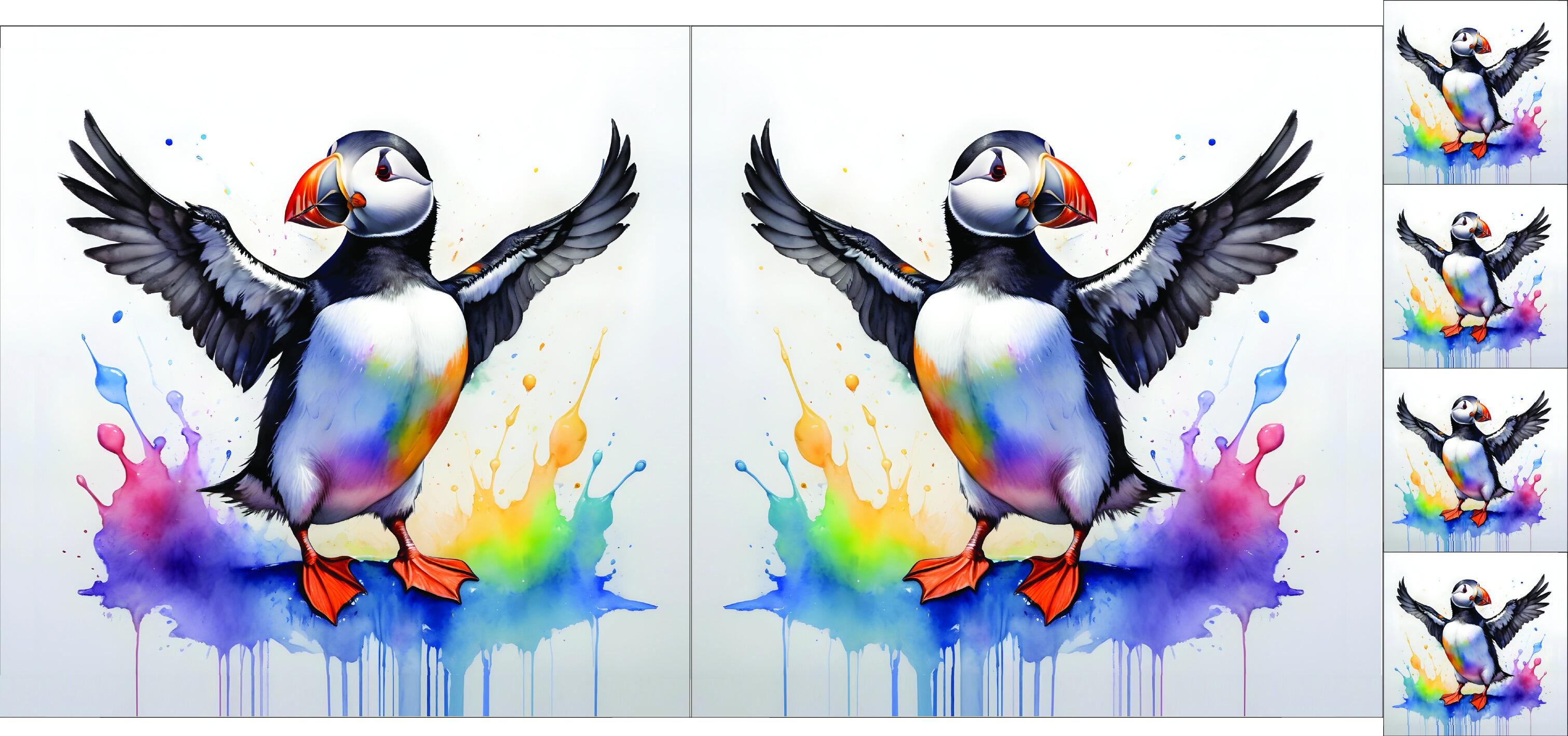 Rainbow Puffin Bag / Cushion Panel - Previous Fabric Stock