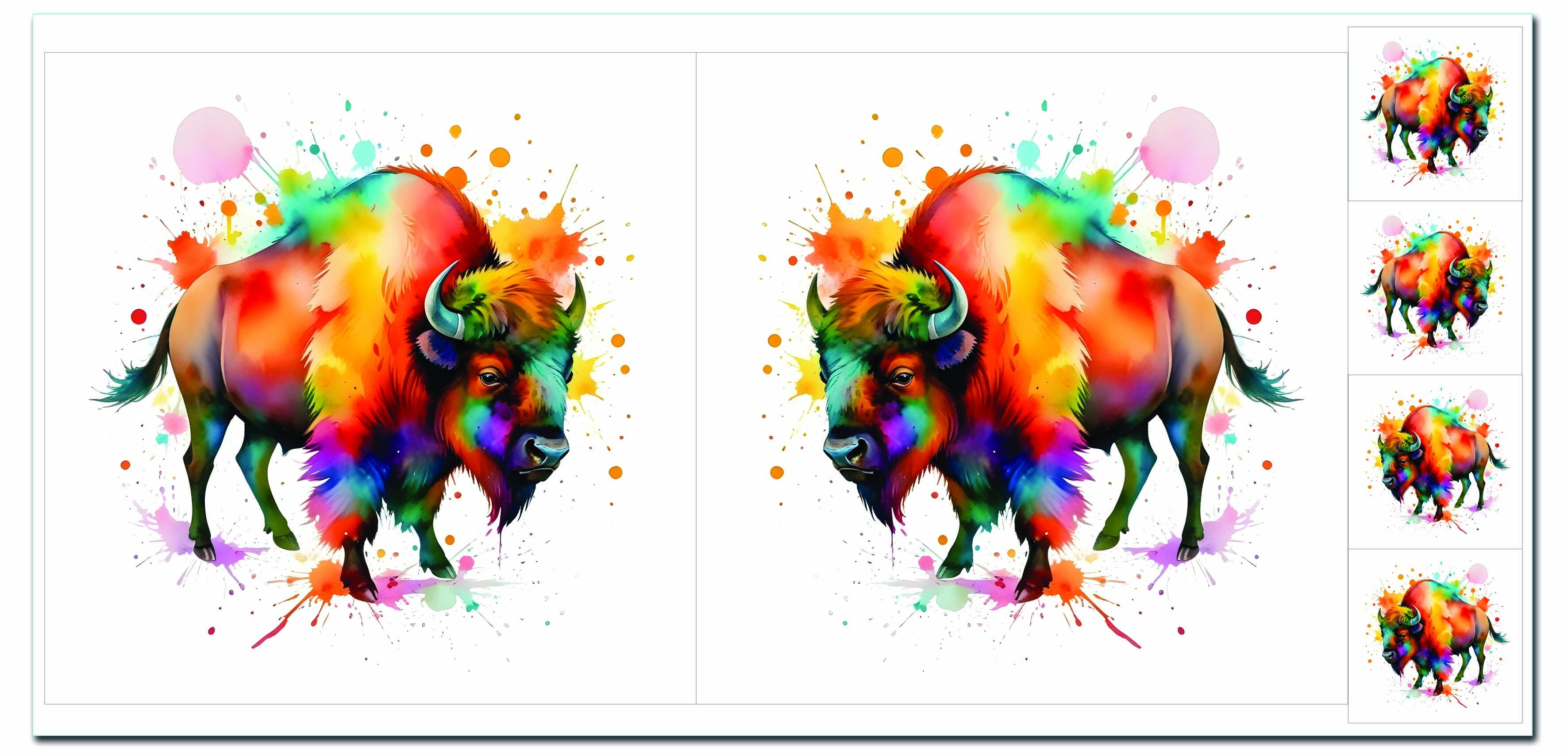 Rainbow Standing Bison Bag / Cushion Panel - Previous Fabric Stock