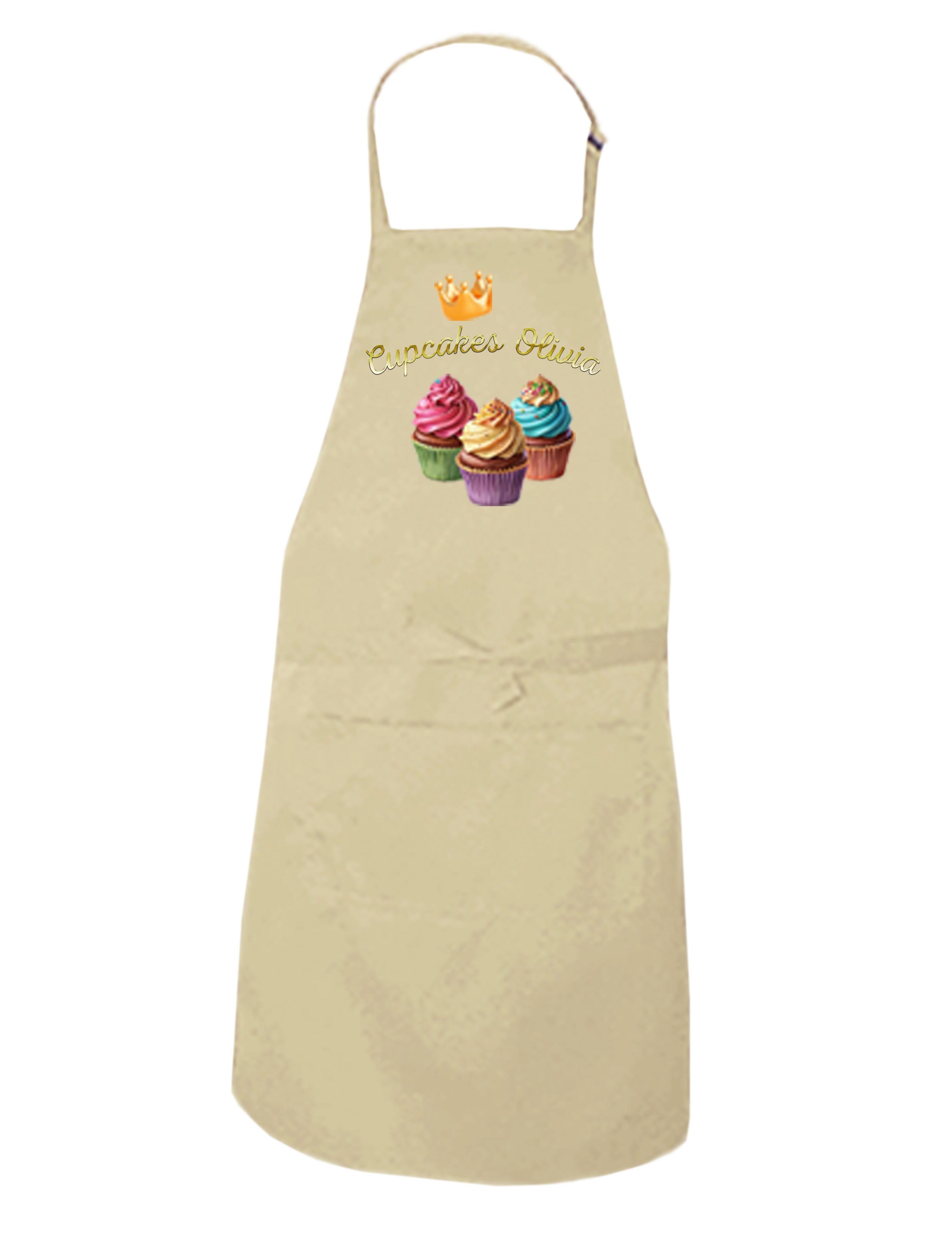 Personalised Cup Cake Printed Children's Apron with pockets Cream ...