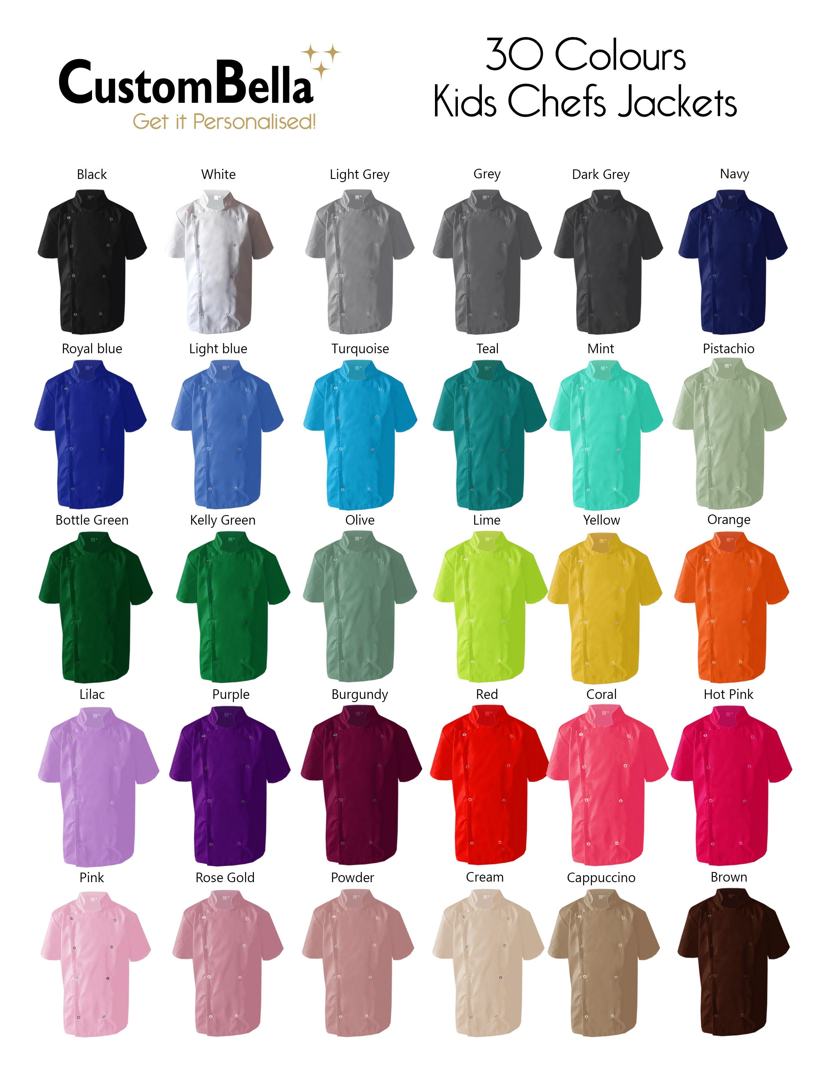 Personalised Embroidered Kids Chef's Jacket Navy available in 30 Colours