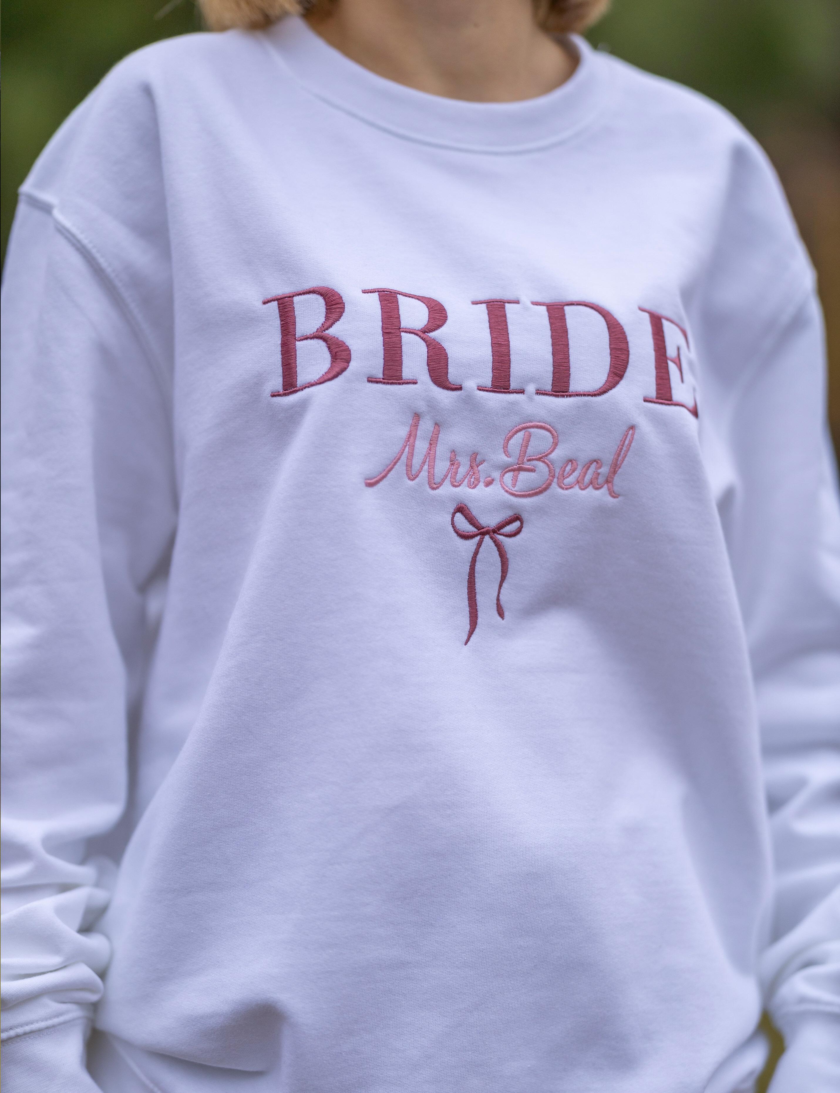 Personalised Embroidered Bride Jumper White available in 50 Colours