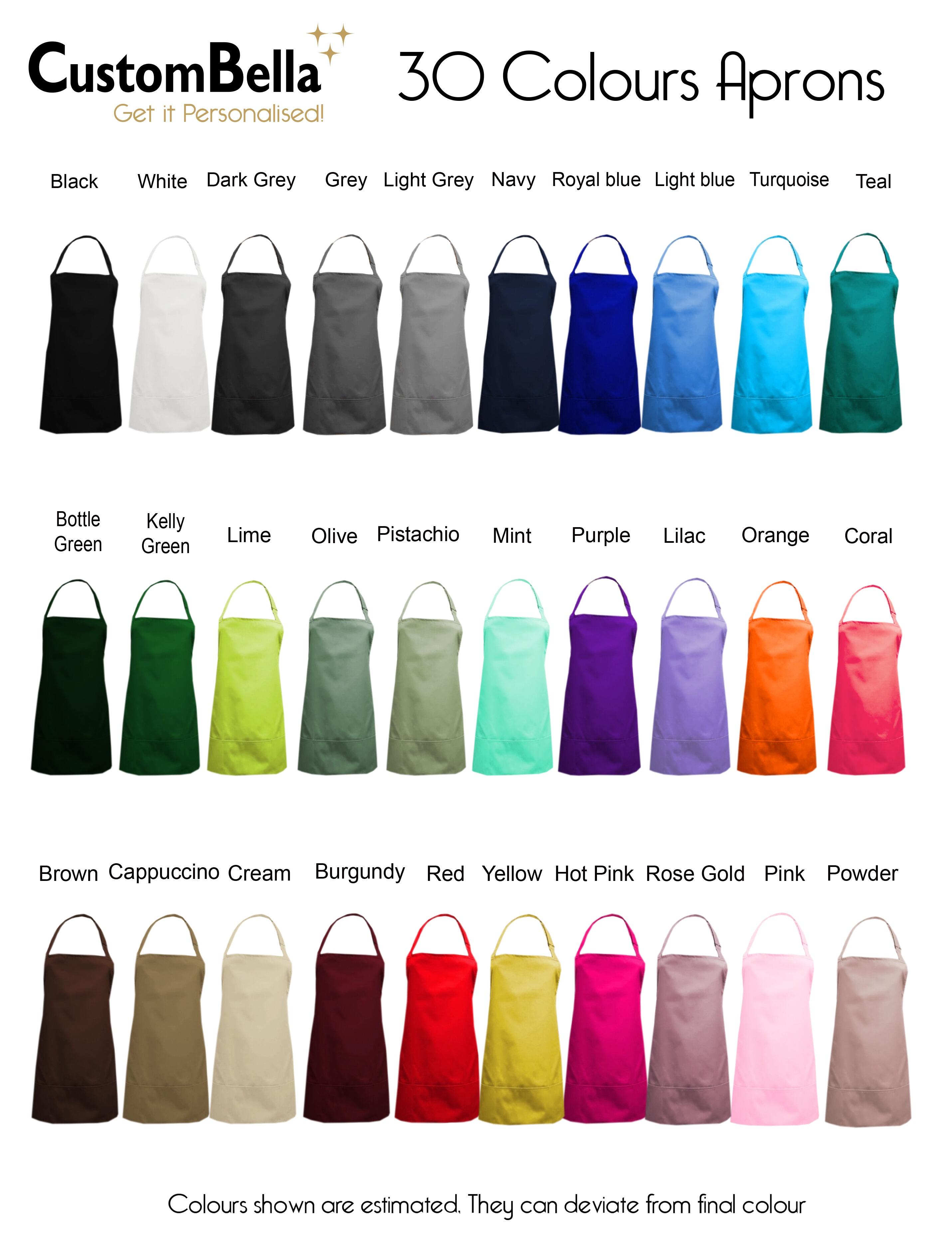 Personalised Embroidered Short Bib Apron Turquoise available in 30 Colours
