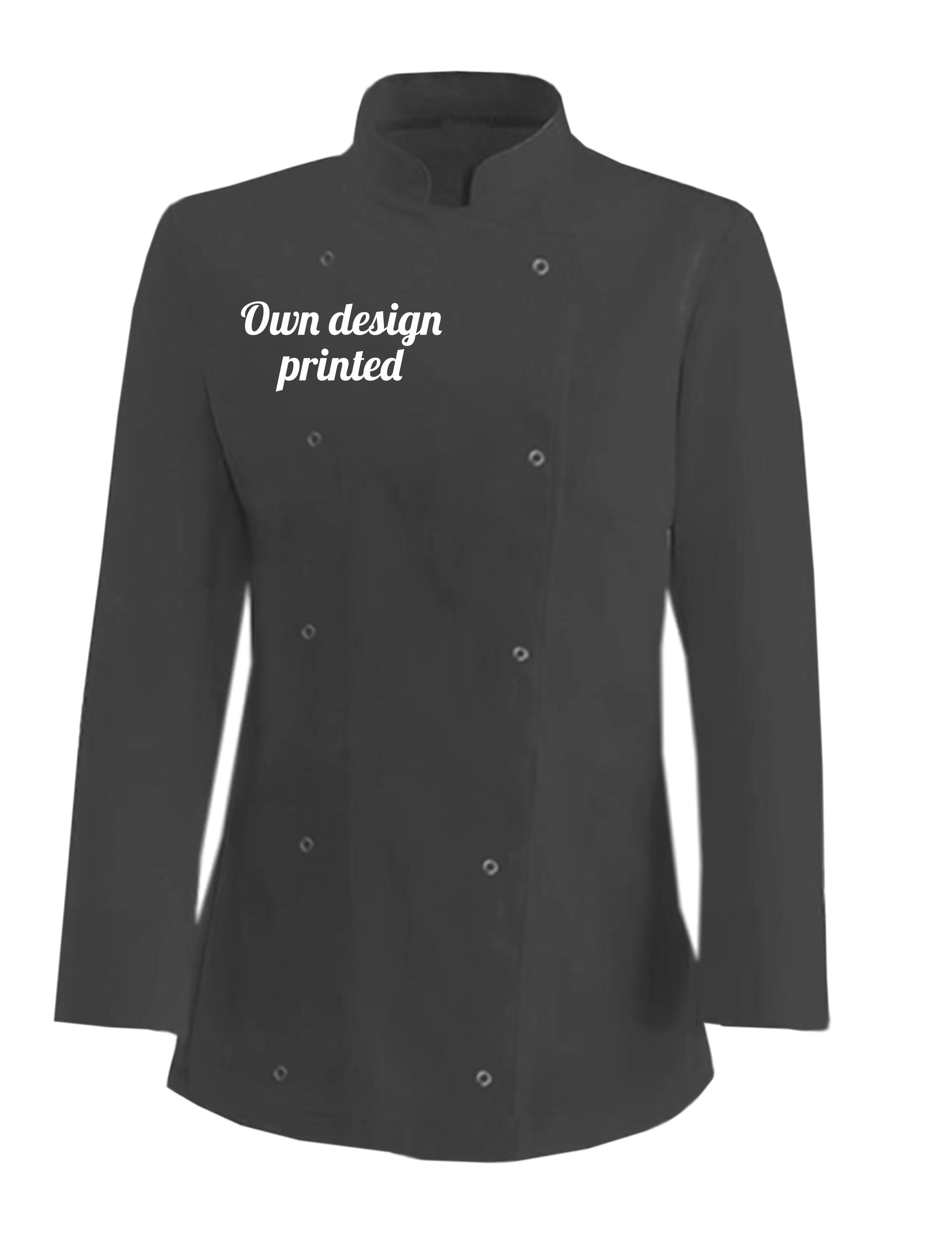 Personalised Printed Ladies Long Sleeve Chef's Jacket Dark Grey ...