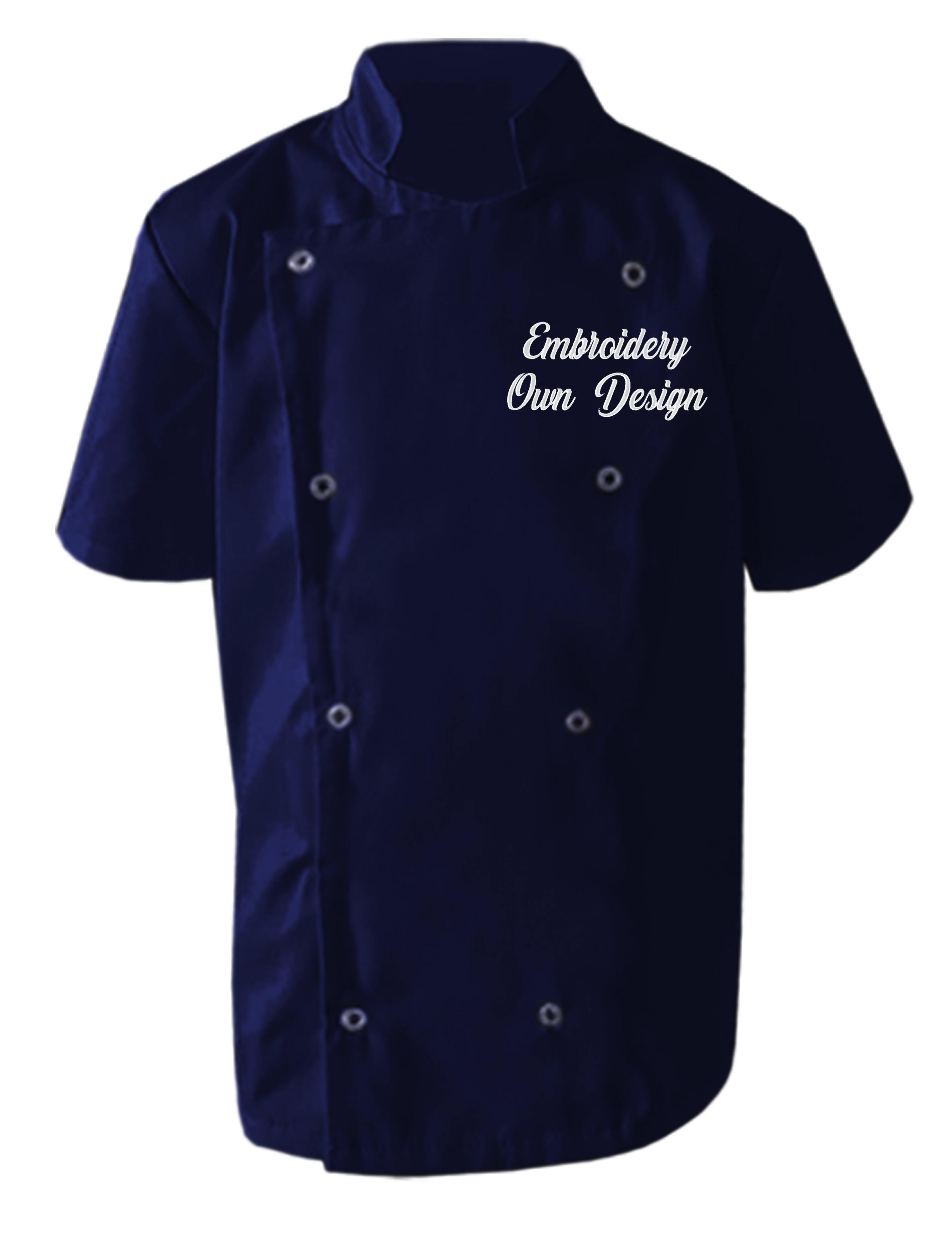 Personalised Embroidered Kids Chef's Jacket Navy available in 30 Colours