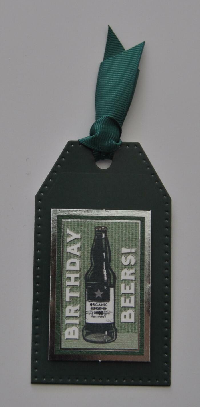 Birthday Beers Green Organic Beer Bottle Handmade Card Topper Gift Tag