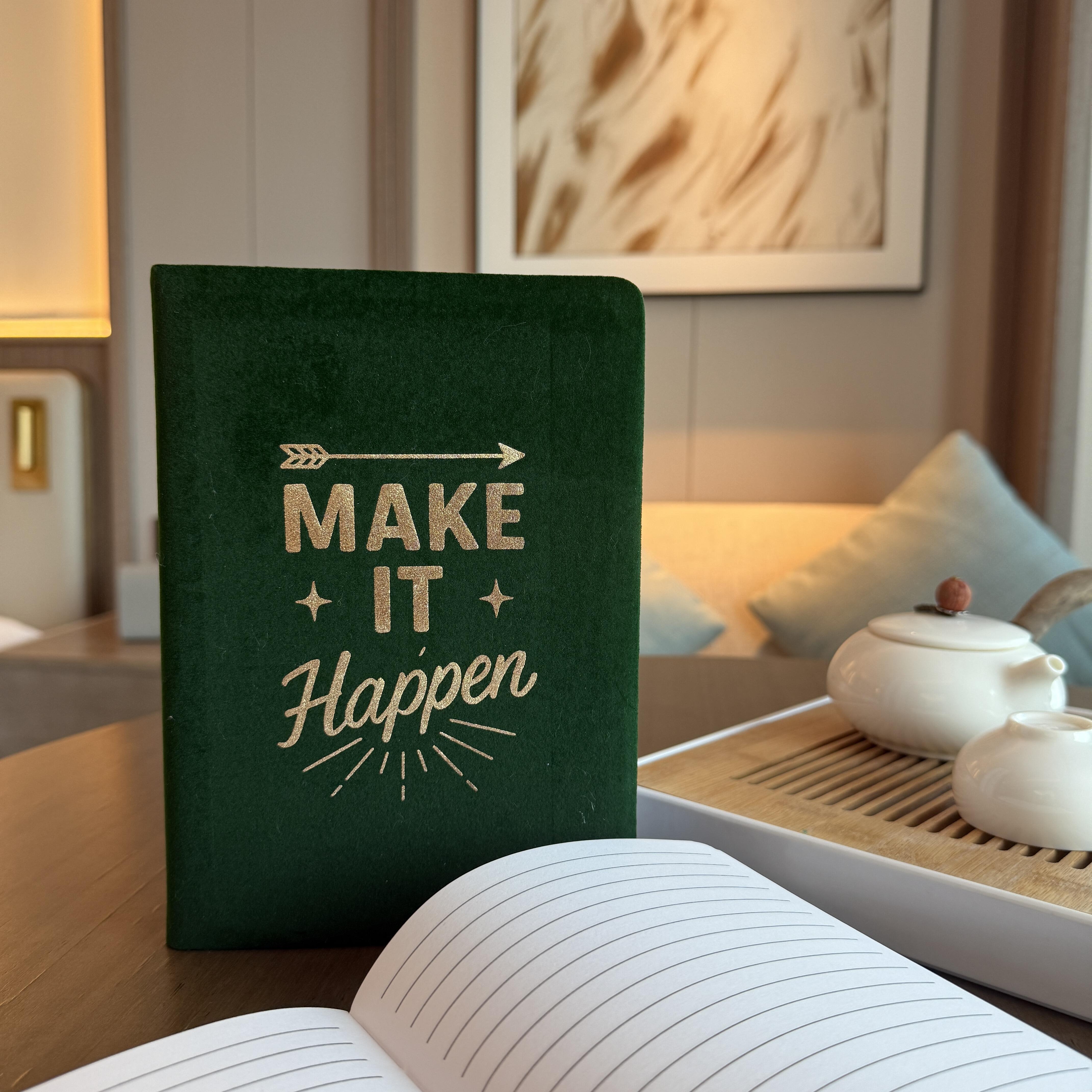 Dark Green Velvet Note Book - 80 Pages - Make it Happen