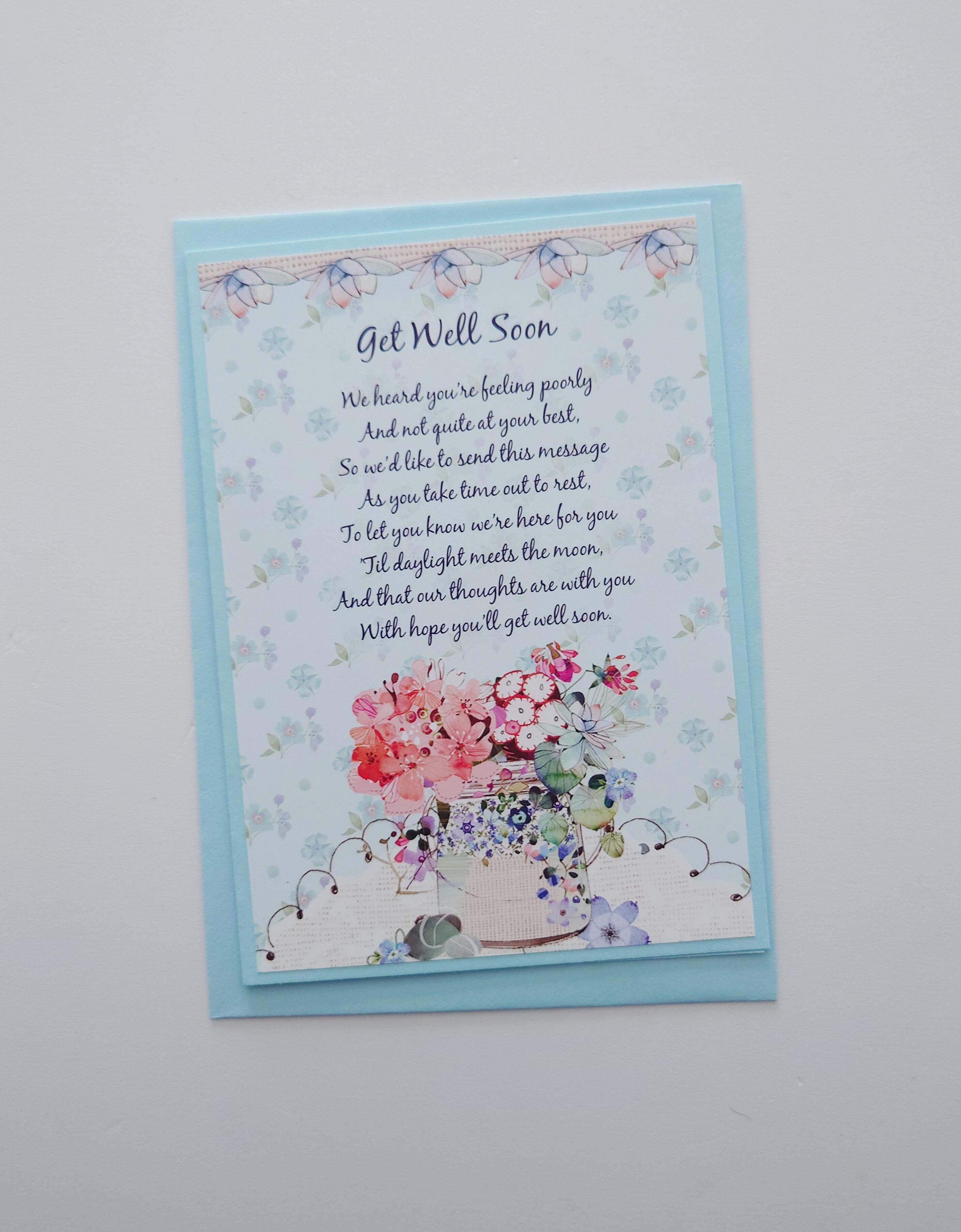 Get Well Soon Poem on Blue Handmade Card