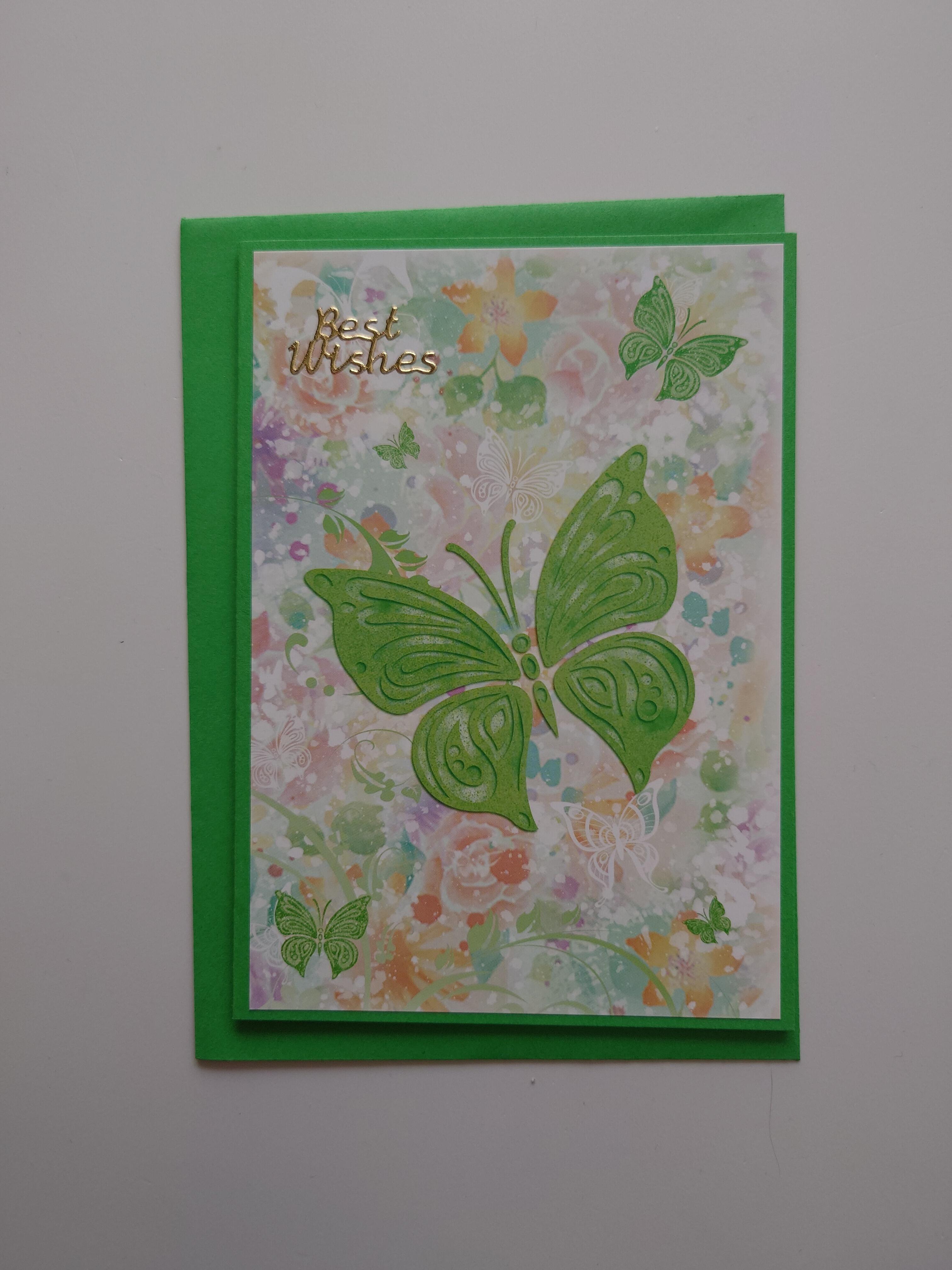 Best Wishes Emerald Green Butterfly Handmade Card