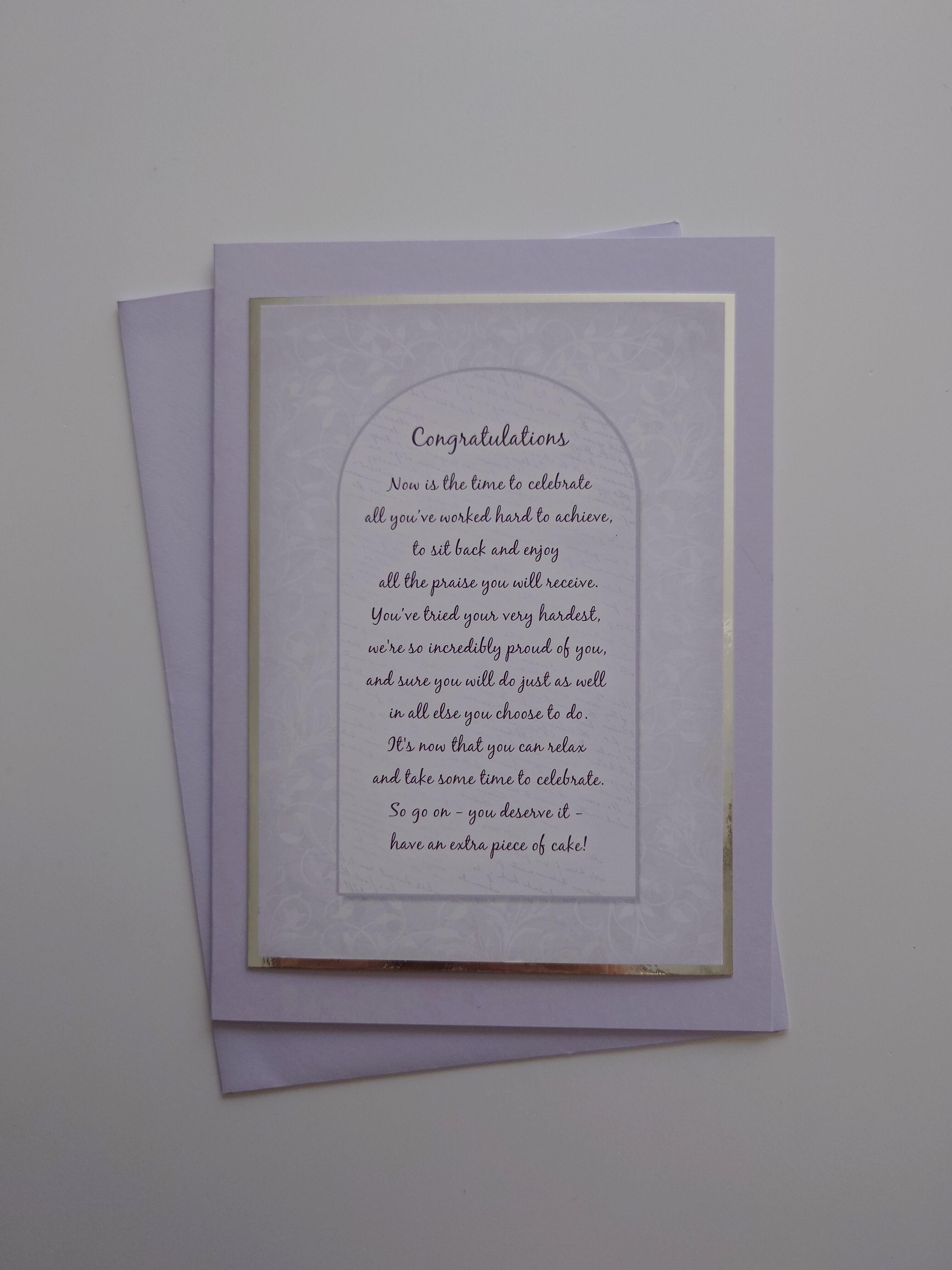 Congratulations Poem Lilac Handmade Card