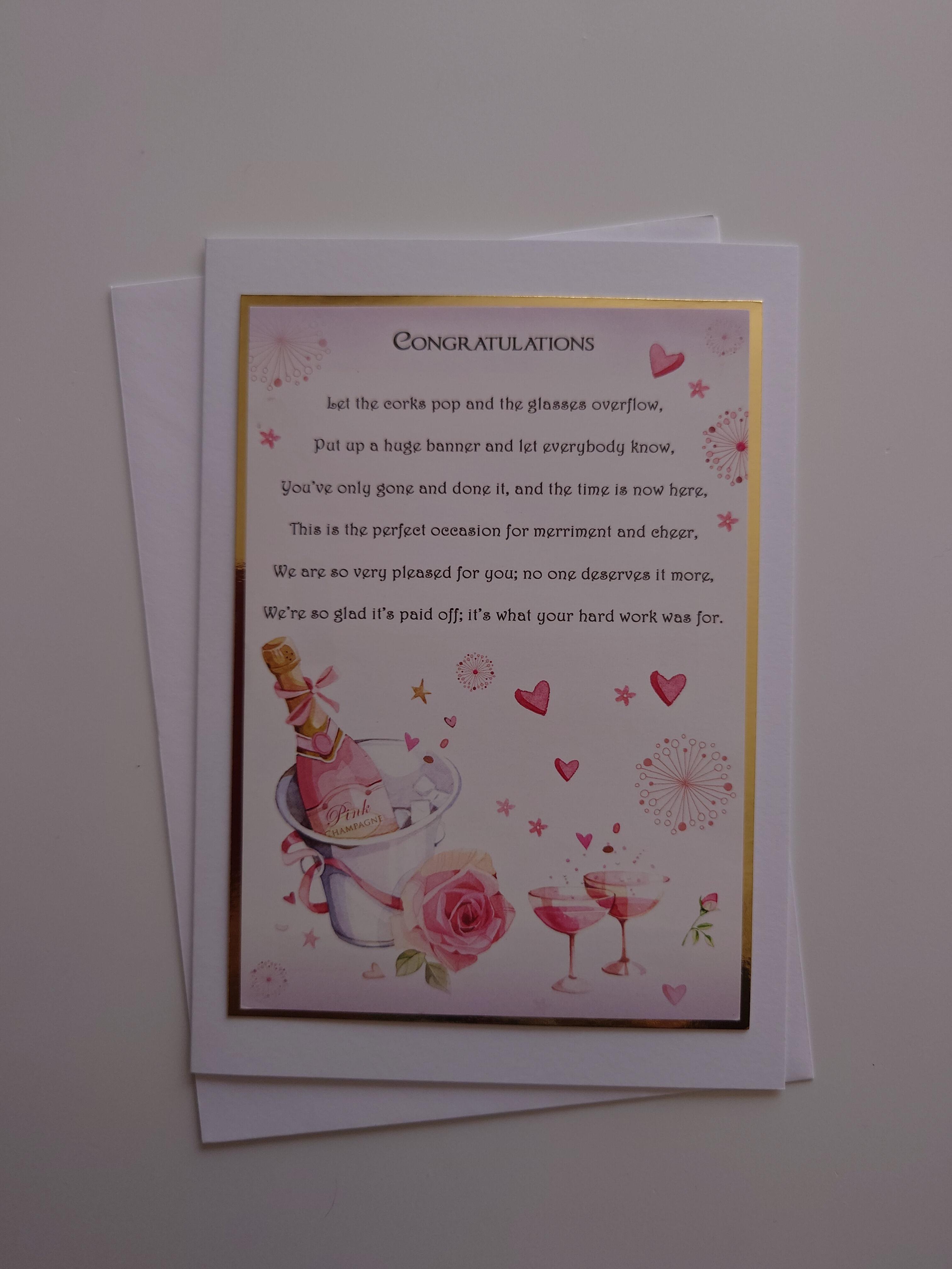 Congratulations Champagne Poem Handmade Card