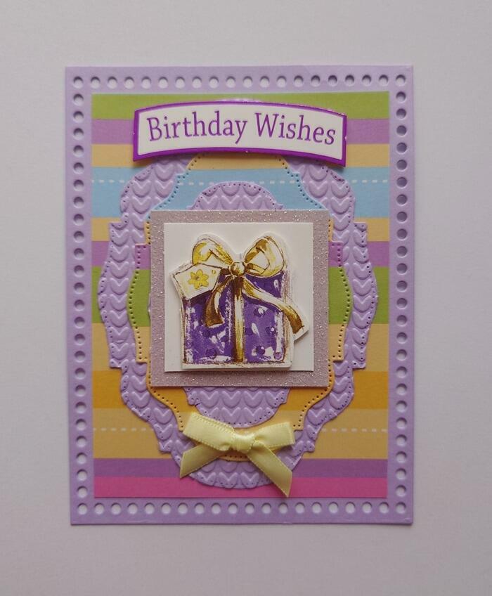 Birthday Wishes Purple Yellow Wrapped Gift Rainbow Embossed Handmade ...