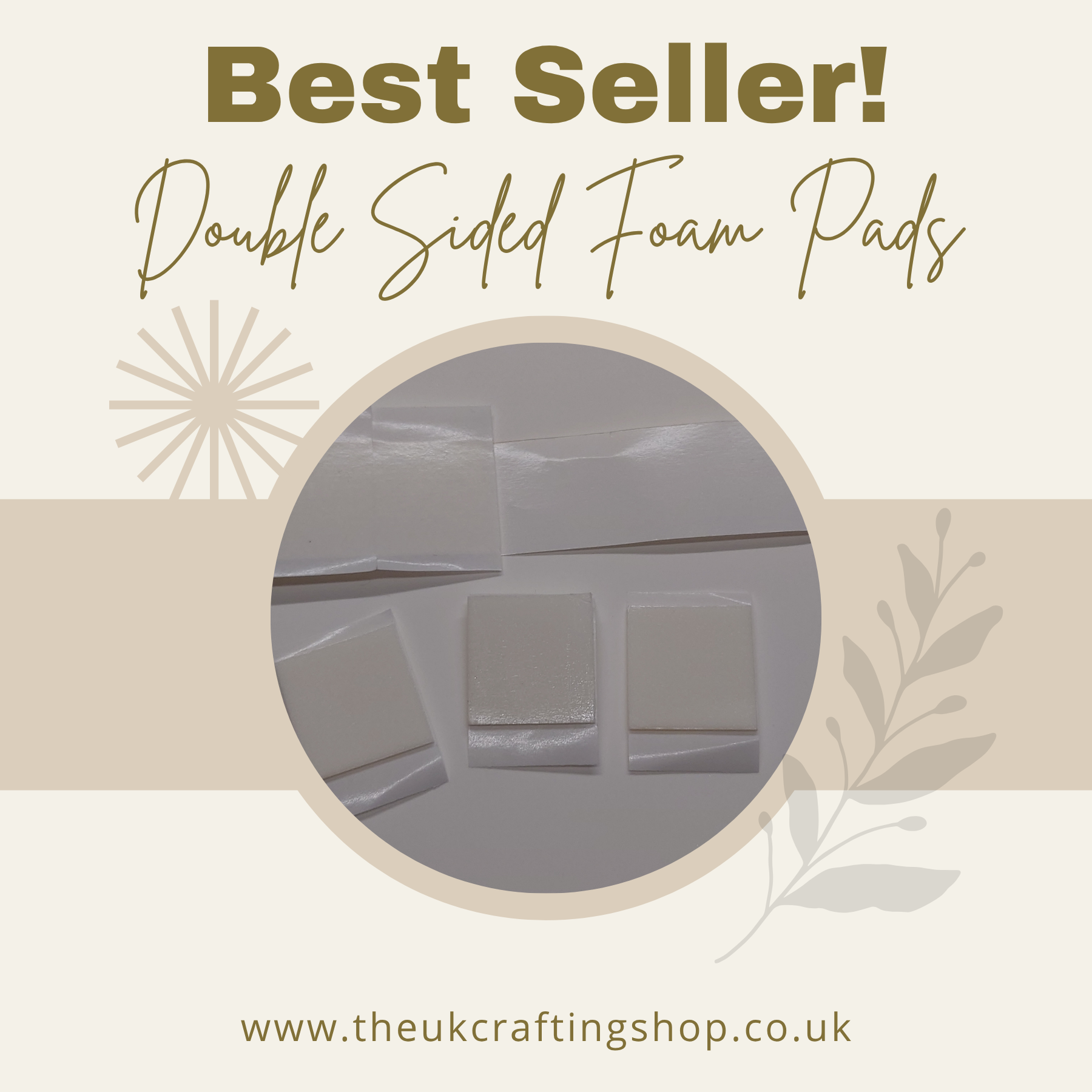 25mm x 25mm Square Double Sided Foam Pads - 1mm Deep - Pack of 50 Pads