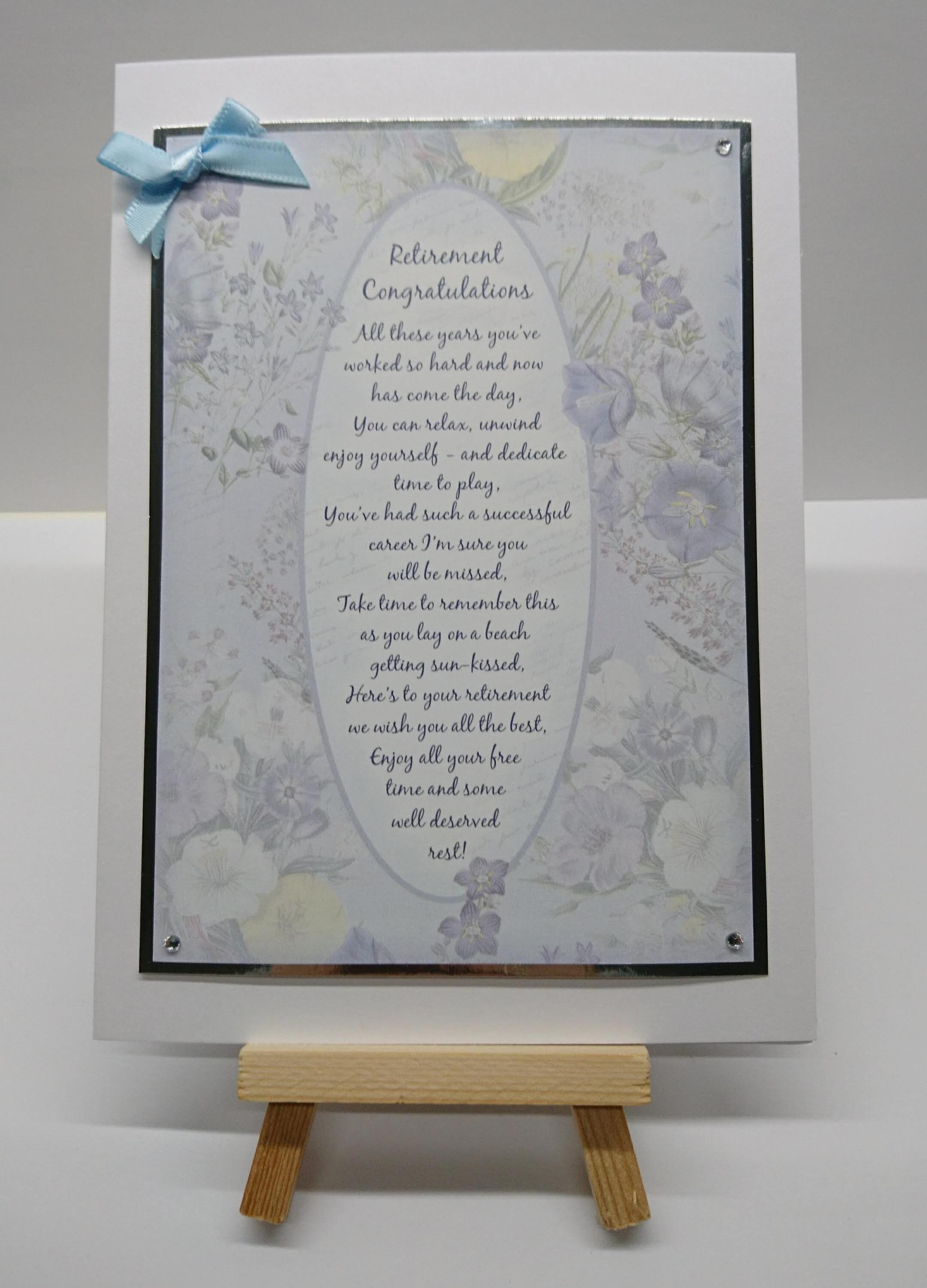 Retirement Congratulations Vintage Floral Poem Handmade Card
