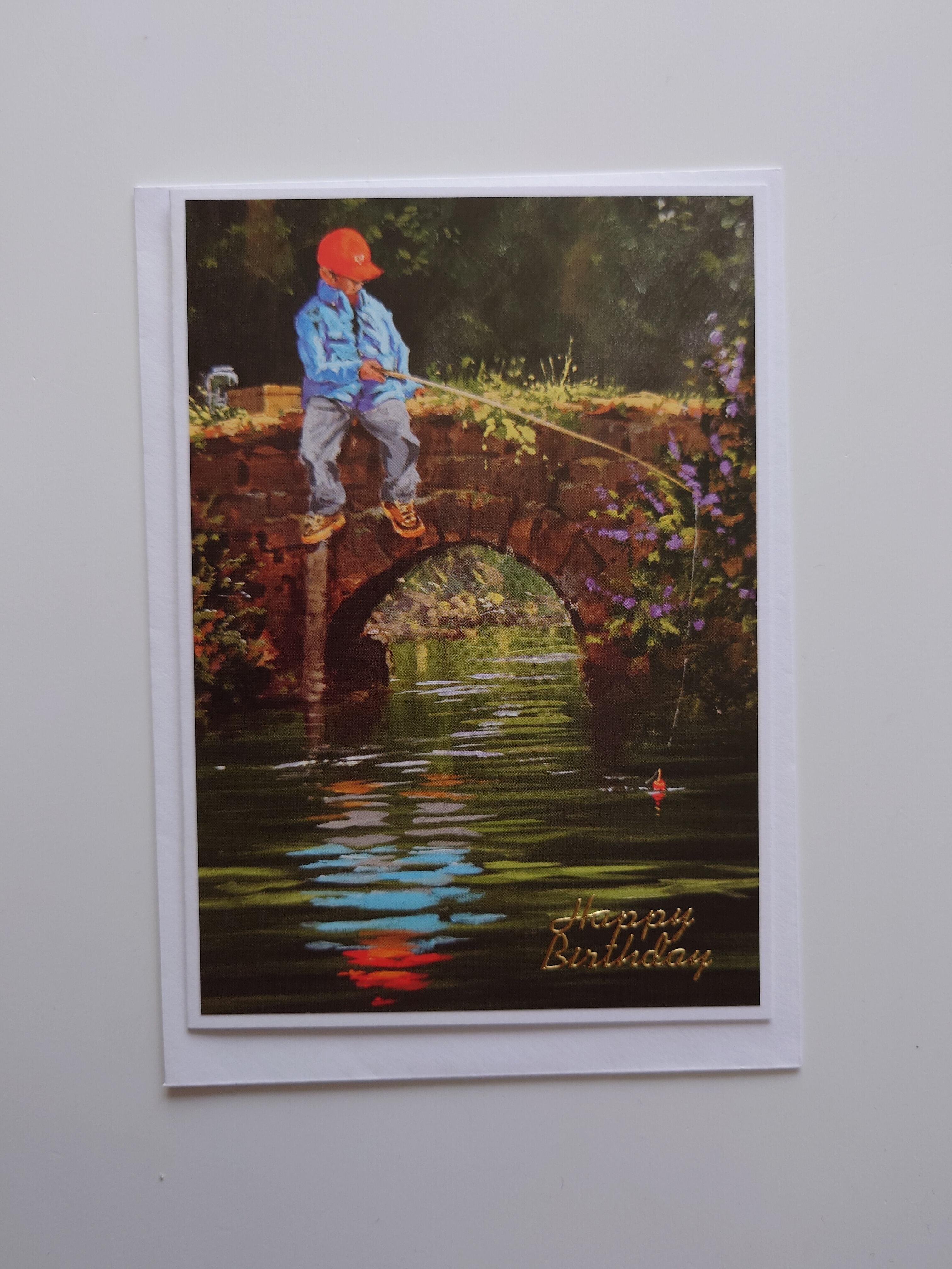 Happy Birthday Boy River Fishing Handmade Card