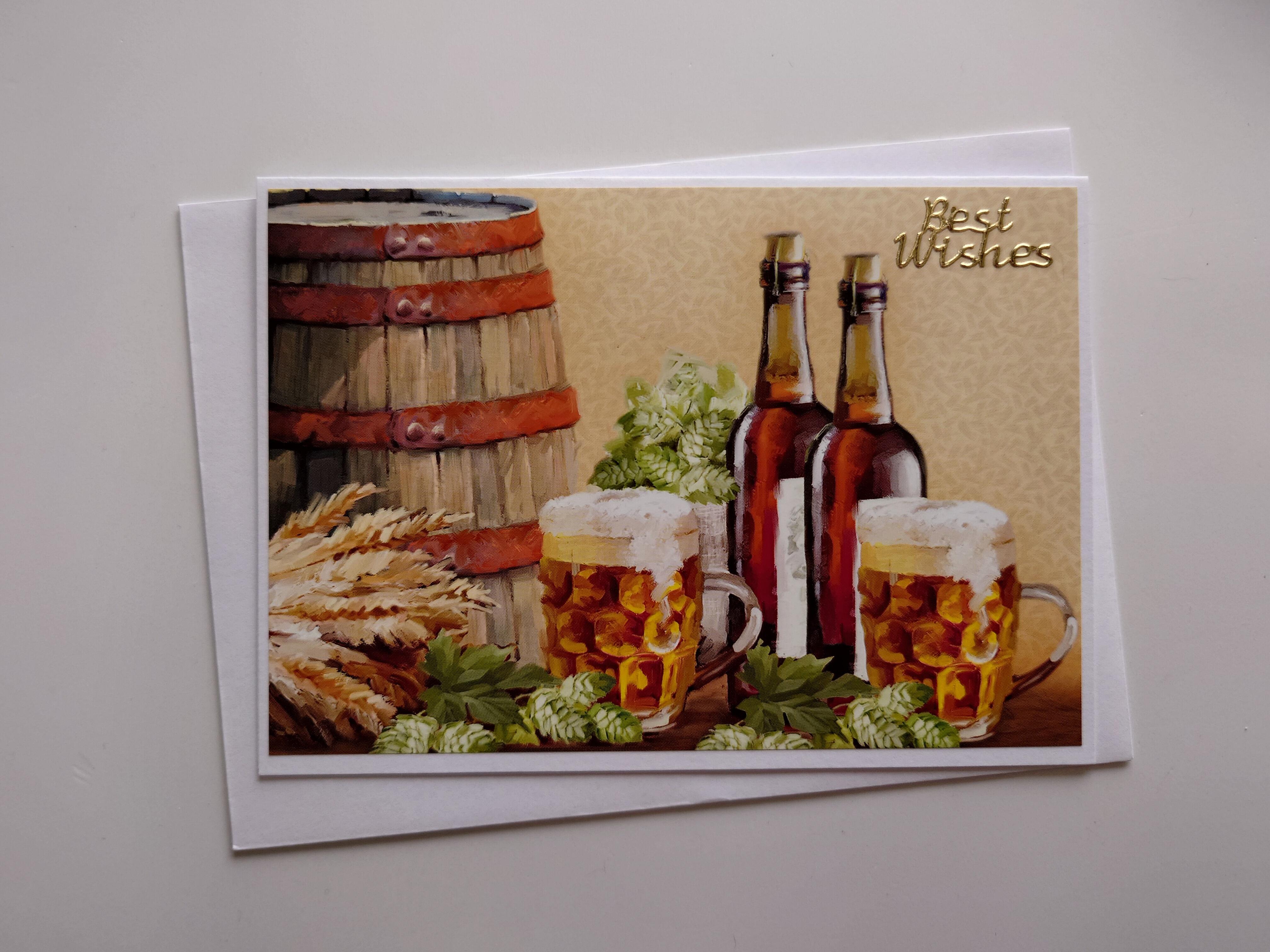 Best Wishes Craft Beer Barrel Handmade Card