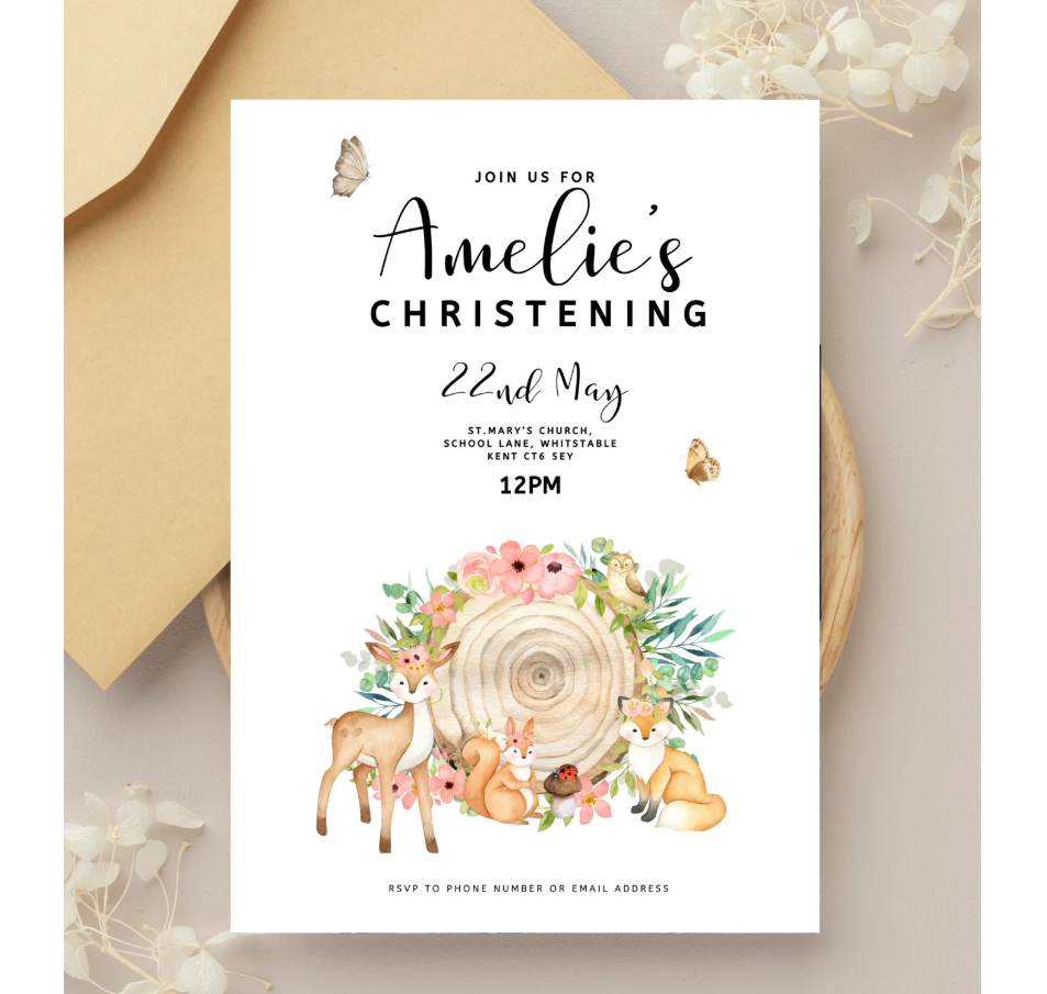 Christening Invitations Woodland