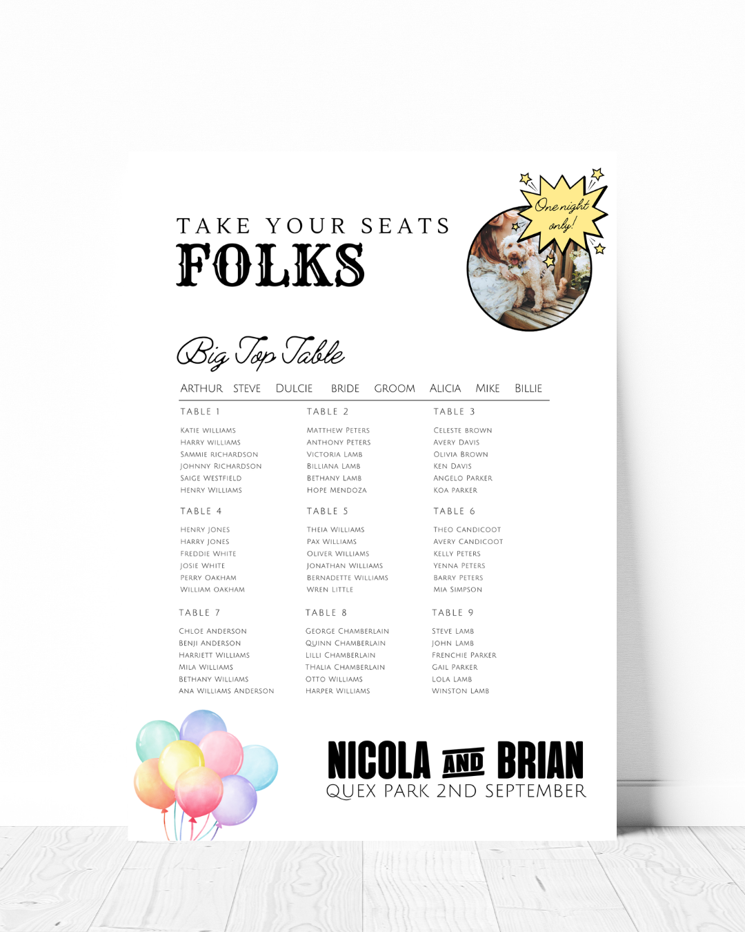 Carnival Wedding Table Plan