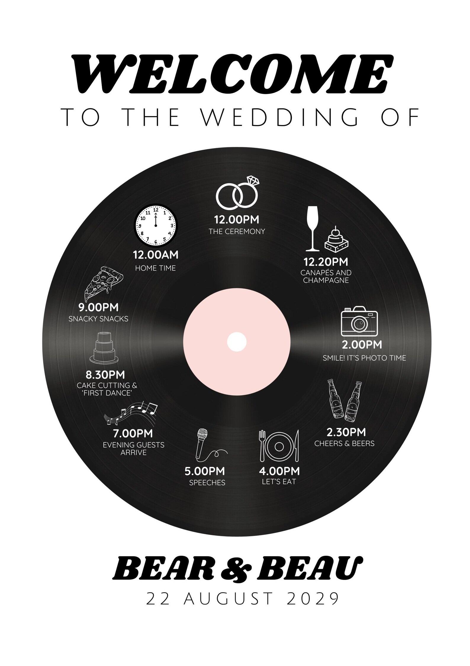 Vinyl Record Retro Wedding Table Plan